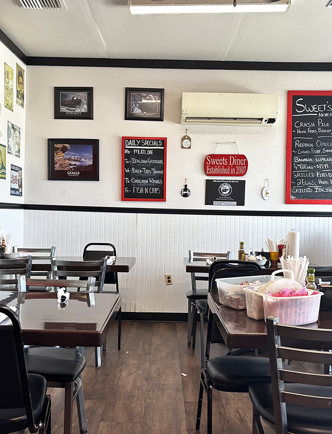 Simple interior with character to spare&mdash;where daily specials on chalkboards and framed memorabilia tell stories between bites of breakfast bliss.