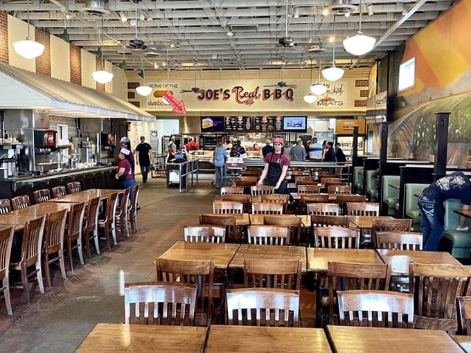 Inside, wooden tables and cafeteria-style service create that perfect "hurry up and wait" paradox&mdash;you'll move quickly through the line but linger for hours over your meal.