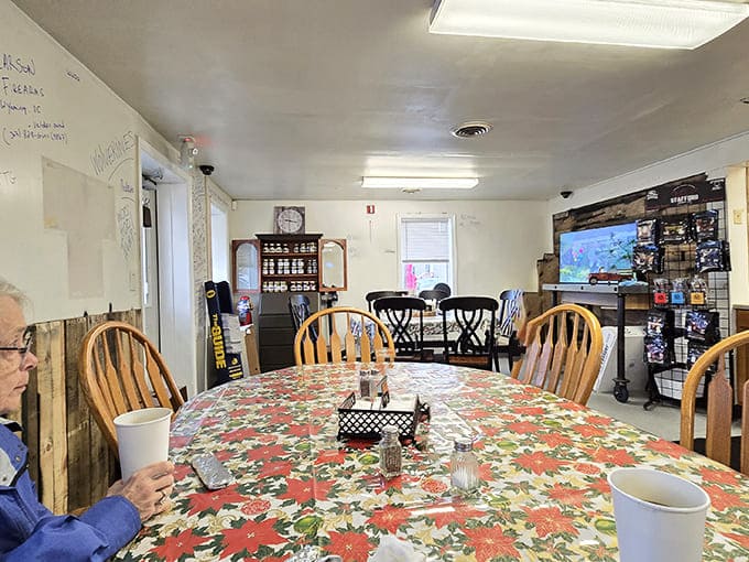 Inside, floral tablecloths and wooden chairs create that rare atmosphere where calories don't count and conversations flow as freely as the coffee.