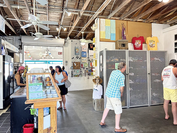 Inside, exposed beams and casual vibes create the perfect backdrop for serious seafood without pretentious atmosphere.