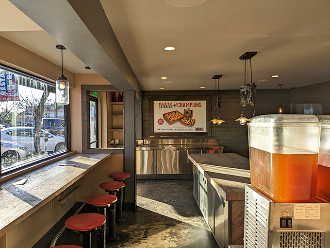 Where sandwich artistry happens. Those red stools aren't just seating&mdash;they're front-row tickets to the best show in Mission Hills.