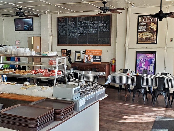 Step inside and the chalkboard menu promises a rotating cast of Southern classics. It's like your grandmother's kitchen, if grandma fed an army daily.