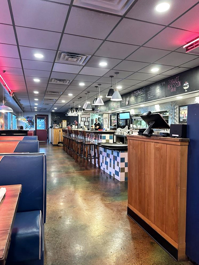 Where retro meets modern: the interior's checkered tiles and polished counter create that perfect "I've found my new favorite spot" feeling.