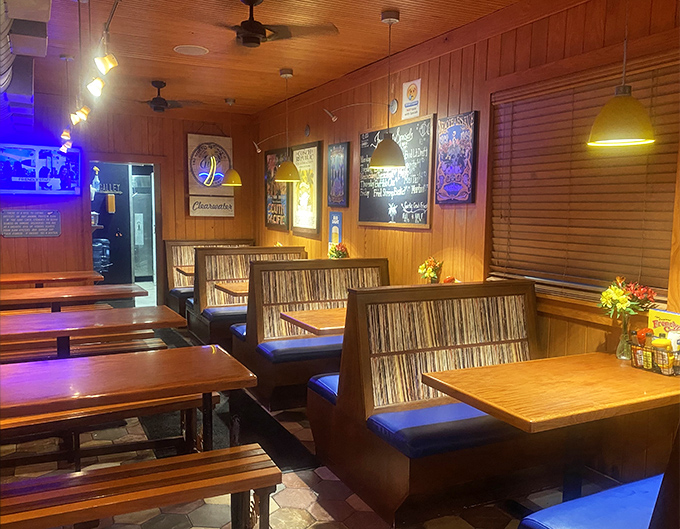 Wood paneling and cozy booths create the perfect no-nonsense setting for seriously good seafood adventures.
