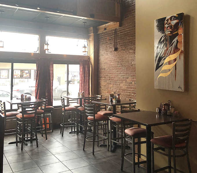 Exposed brick walls and modern high-tops create that perfect "discovered gem" atmosphere where comfort meets cool in this South Side sanctuary.