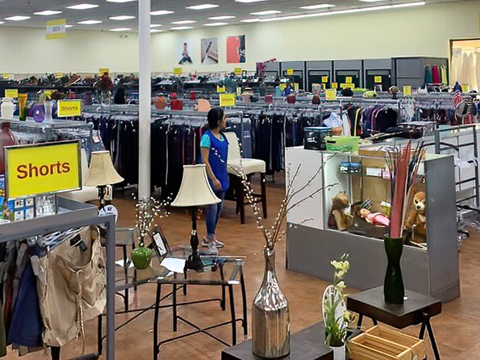 Organized chaos at its finest. Racks stretch toward the horizon while home d&eacute;cor items create little vignettes of possibility throughout the store. 
