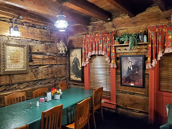 Lincoln himself once gazed at these log walls, though I doubt he had the foresight to order the ham steak. His loss, our gain.