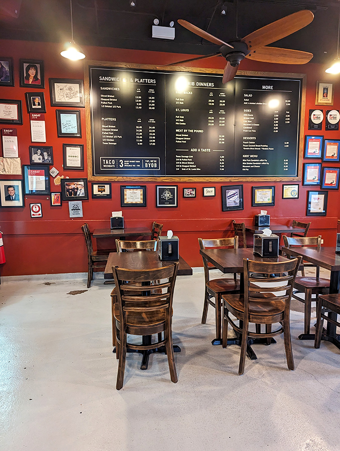 The wall of fame tells stories while you wait. Those wooden chairs have supported more happy eaters than a cardiologist's waiting room.