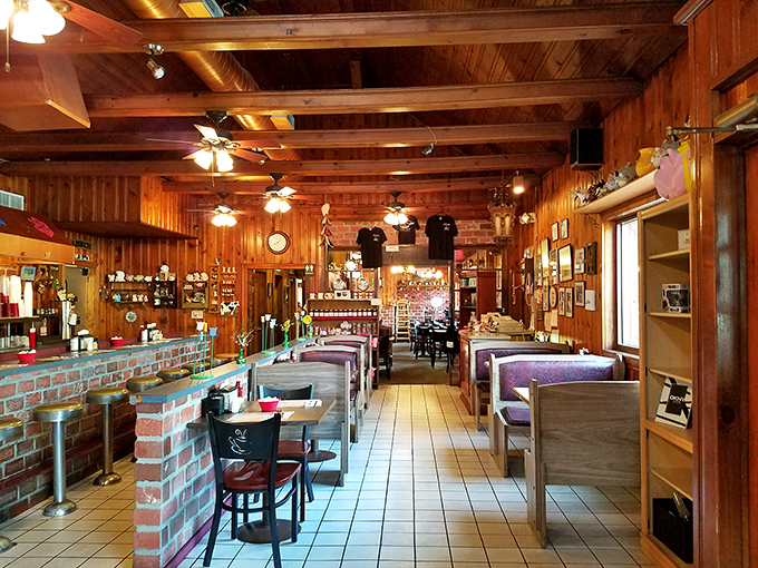 Wood-paneled walls, ceiling fans, and booths that invite you to settle in. This isn't trendy restaurant design&mdash;it's the real deal comfort that never goes out of style.