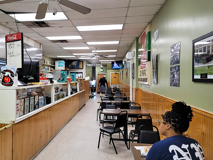 Inside Olympic, time stands still. Wood paneling, simple tables, and the promise of sandwich perfection await those wise enough to enter.