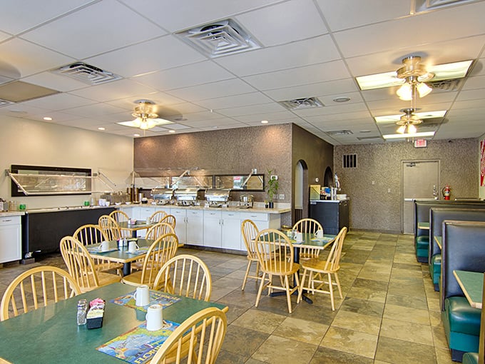 Windsor chairs and green-topped tables create that "grandma's dining room" feeling where calories don't count and conversations flow as freely as the coffee.