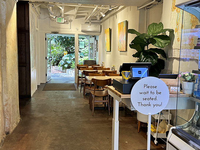 Step inside to a space that balances rustic Wine Country with modern caf&eacute; cool. Plants, natural light, and that "please wait to be seated" sign that promises good things ahead.