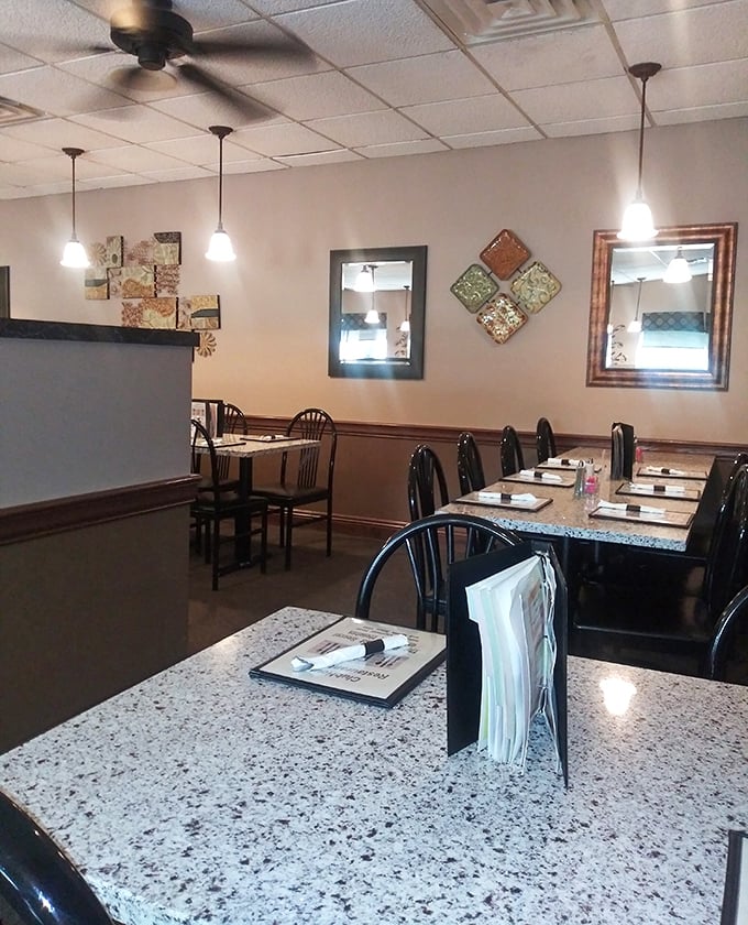 Inside, granite-topped tables and pendant lighting create that perfect "fancy enough for date night, casual enough for Tuesday" vibe locals adore.