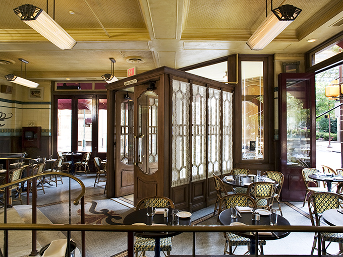 Step inside and time travel to a classic French brasserie. The wooden dividers and woven chairs aren't just furniture&mdash;they're storytellers of leisurely meals to come.