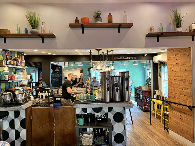 Where coffee magic happens. The black and white checkered counter is like a chess board where every move results in caffeinated victory.