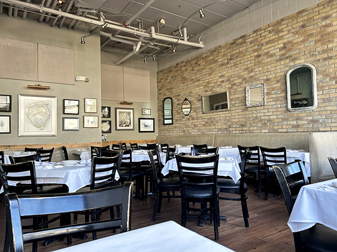 Exposed brick walls and white tablecloths create that perfect balance of casual elegance&mdash;seafood deserves nothing less.