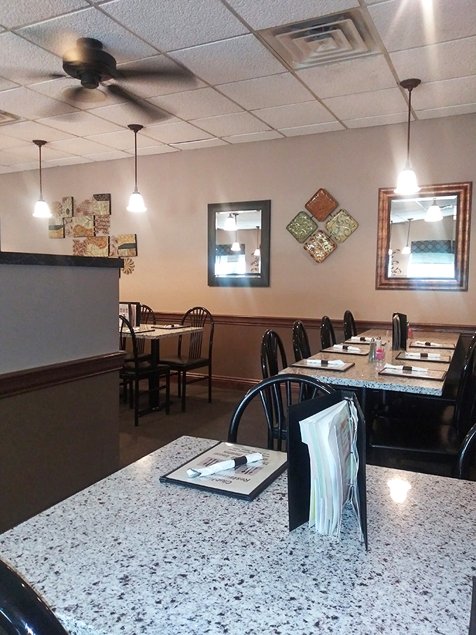 Clean lines and comfortable booths create the perfect backdrop for serious Polish comfort food conversations.