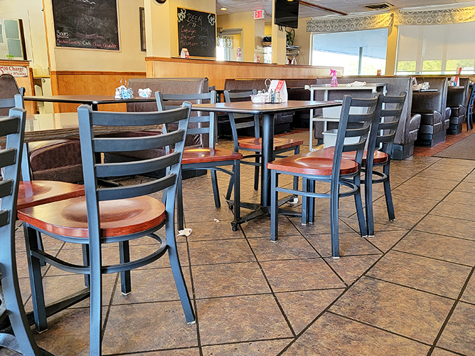 Classic diner aesthetics done right &ndash; wooden chairs, tiled floors, and that unmistakable feeling that good food awaits at every table.