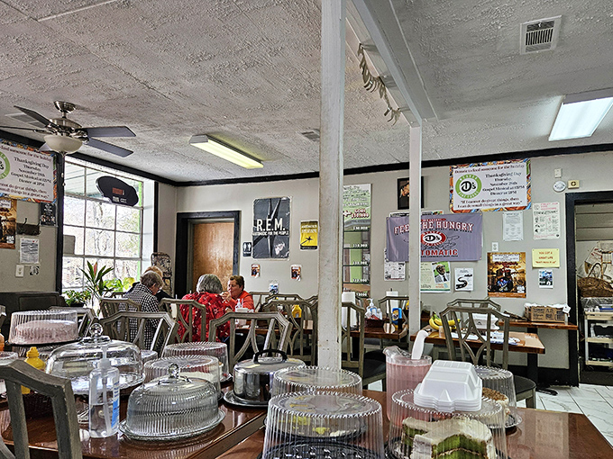 Inside, the unpretentious dining area showcases decades of history, with R.E.M. memorabilia nodding to the restaurant's place in Athens' cultural fabric.