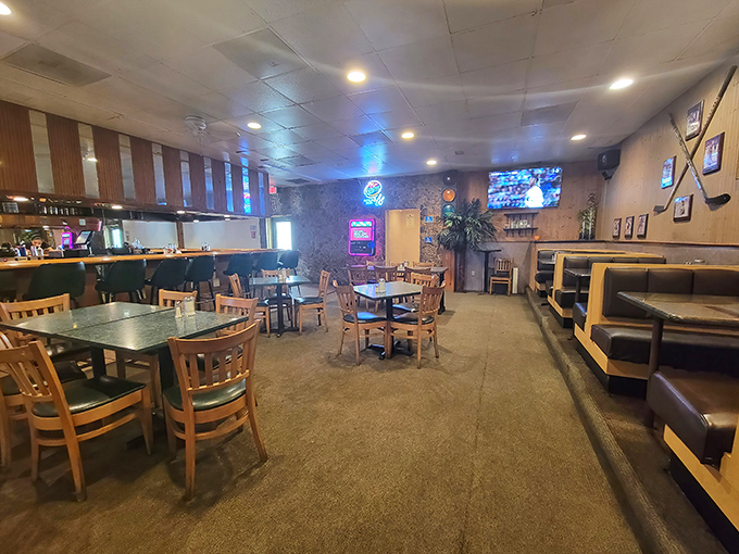 Classic diner aesthetics meet cozy comfort in this dining room where conversations flow as freely as the coffee.