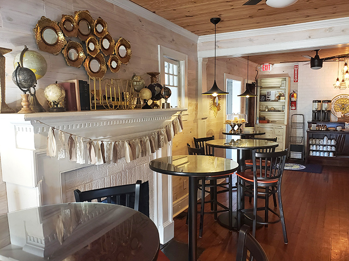 Vintage mirrors reflect more than light&mdash;they capture the essence of farmhouse chic with wooden ceilings and Edison bulbs creating an atmosphere grandmother would approve of.