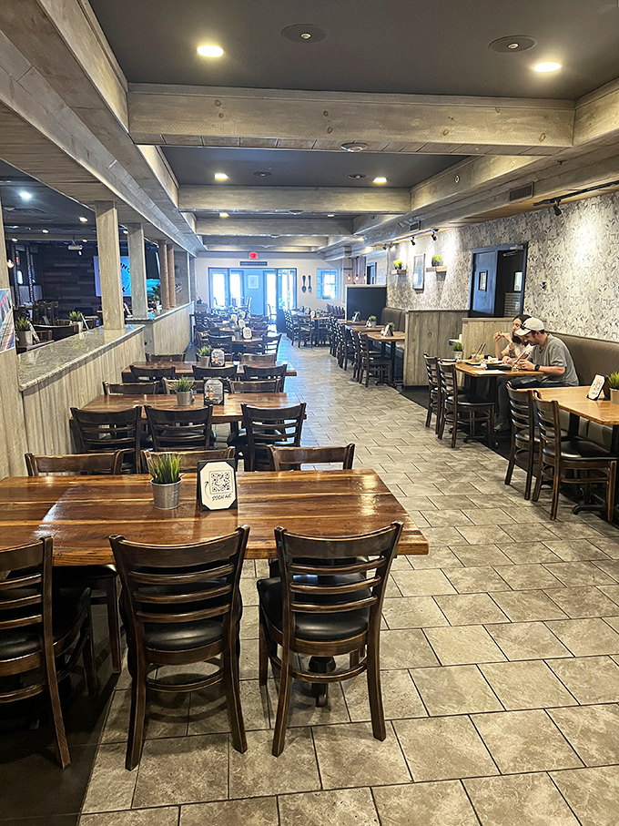 Wooden beams, warm lighting, and tables that invite lingering conversations&mdash;this dining room knows the secret ingredient to hospitality is making you feel at home.