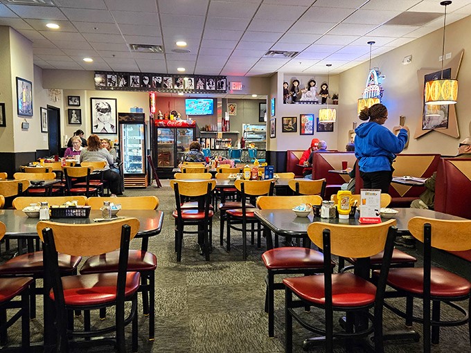 Inside Oscar's, nostalgia meets comfort with wooden tables, red vinyl booths, and walls adorned with memorabilia&mdash;the universal language of "good food happens here."