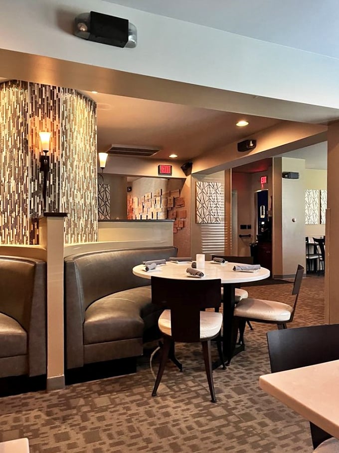 This geometric wonderland of a dining room makes every meal feel like a special occasion.