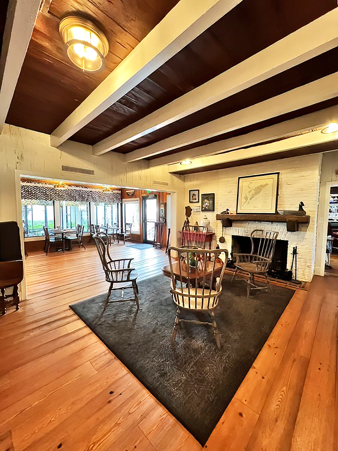 Step inside and the modern world melts away&mdash;wooden beams, Windsor chairs, and a whitewashed fireplace create the feeling you've been invited to dinner at a sea captain's actual home.