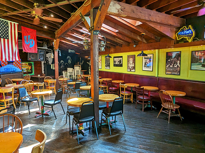 Exposed wooden beams, vintage memorabilia, and that perfect neighborhood vibe&mdash;this isn't just a dining room, it's Dayton's living room.