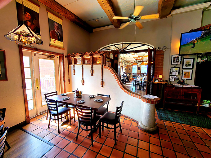 Step inside and you're transported to a world where terra cotta tiles meet exposed brick archways—comfort food's natural habitat.