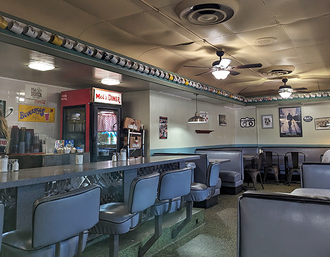 Step inside and you're transported to the golden age of diners&mdash;where counter stools await your breakfast dreams and mugs line up like soldiers ready for coffee duty.