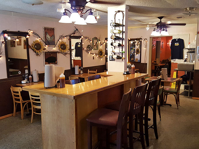 Sunflower decorations and a communal bar create that "everybody knows your name" vibe&mdash;the perfect setting for serious meat contemplation.