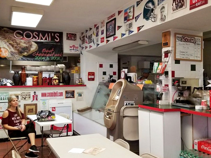 Inside, sports memorabilia and pennants create a shrine to Philly pride, while the ATM reminds you this is a cash-only temple of deliciousness.