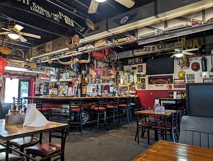 Step inside and feast your eyes on BBQ memorabilia heaven. Every inch tells a story, like your coolest uncle's garage if he smoked meat instead of fixed cars.