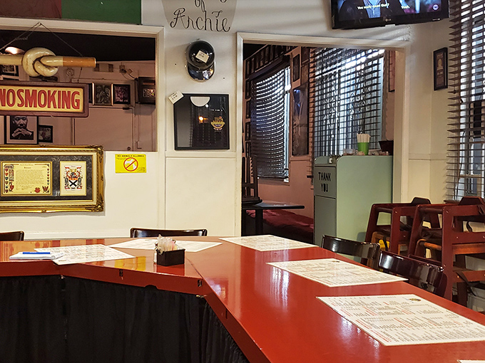 Simple tables, no-nonsense chairs, and a "NO SMOKING" sign that's delightfully ironic in a place dedicated to smoking meat to perfection.