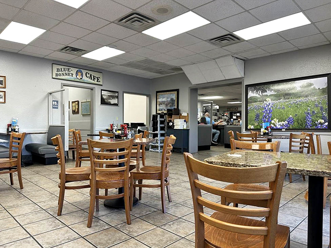 Simple wooden chairs and tiled floors set the stage for extraordinary comfort food. No pretension here&mdash;just honest cooking and Texas hospitality.