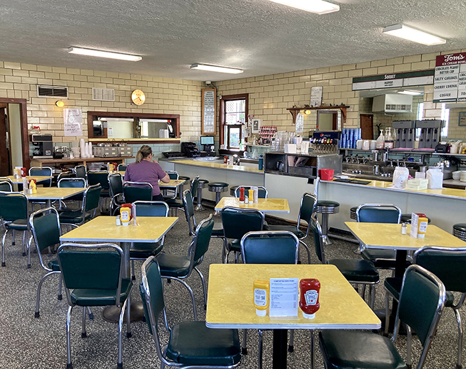 Classic Americana at its finest&mdash;yellow Formica tables, blue chairs, and the promise of ice cream perfection. Nostalgia never tasted so good.
