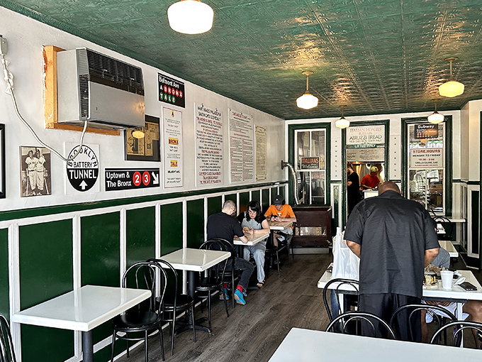 Step inside to a world where time slows down&mdash;mint green ceiling, classic New York memorabilia, and simple tables that have hosted thousands of satisfied diners.