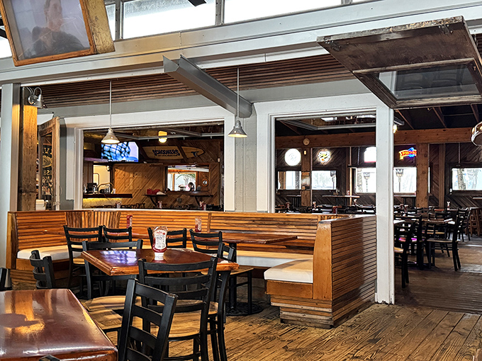 Aisles wide enough for cart-to-cart passing&mdash;a luxury in thrift store design. Left: fashion finds. Right: household treasures awaiting adoption. 