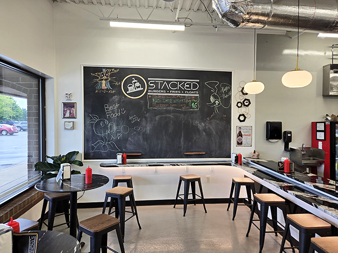 Modern industrial meets cozy neighborhood joint &ndash; where great burgers deserve great atmosphere.