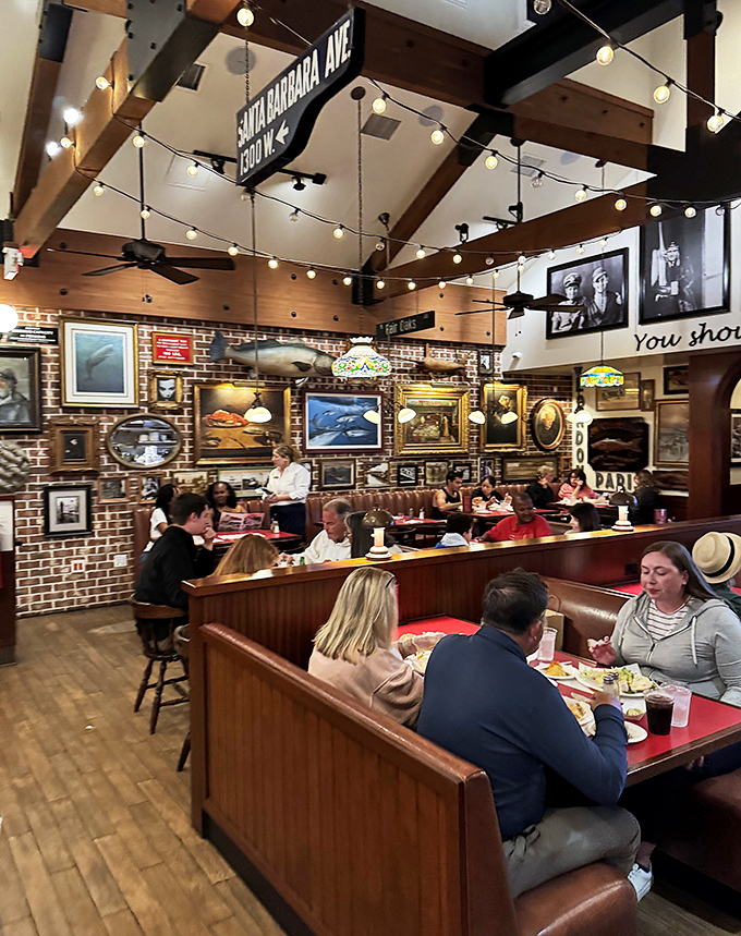 Inside, every inch tells a story &ndash; from the street signs to the twinkling string lights. It's like dining inside a maritime museum curated by someone with an excellent sense of humor.