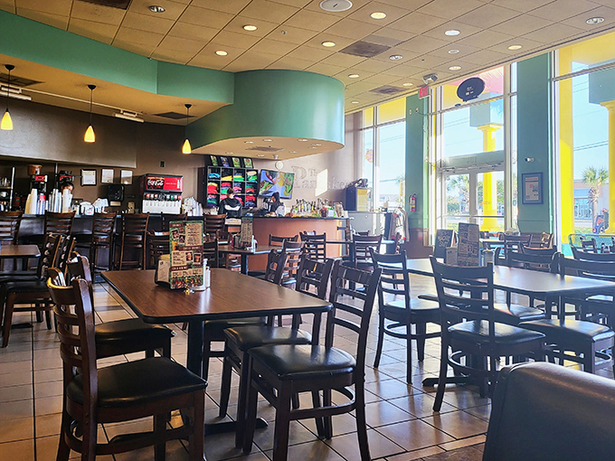 Inside, turquoise accents and natural light create the perfect backdrop for breakfast drama&mdash;where every plate gets its moment in the spotlight.