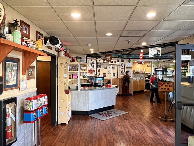 Step inside and you've entered the comfort food hall of fame. Memorabilia-covered walls tell stories while gumball machines stand guard, promising sweet rewards after your meal.