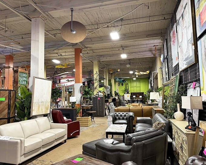 Step inside where pastoral murals and wooden chairs create comfort food's perfect natural habitat.