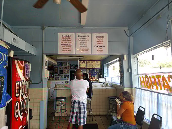 No fancy interior design awards here&mdash;just the essentials and a counter where culinary magic happens. Sometimes the best food comes from the simplest places.