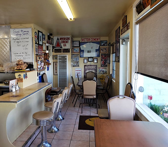 Inside, every inch of wall space tells a story &ndash; vintage signs, memorabilia, and photographs create a museum of Americana where breakfast tastes better.