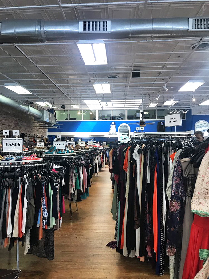 Row upon row of carefully organized treasures create shopping aisles that stretch like fashion highways to paradise.