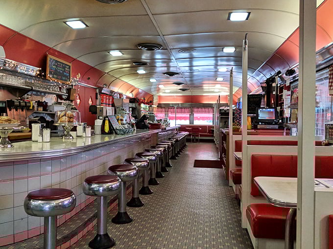 Step into this classic diner car interior and you've time-traveled to when conversations happened face-to-face and calories weren't counted.