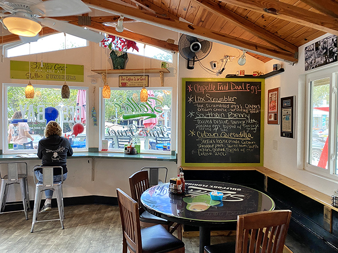 Inside, wooden beams and a chalkboard menu create that perfect "neighborhood joint" vibe. This is where breakfast dreams come true, one table at a time.